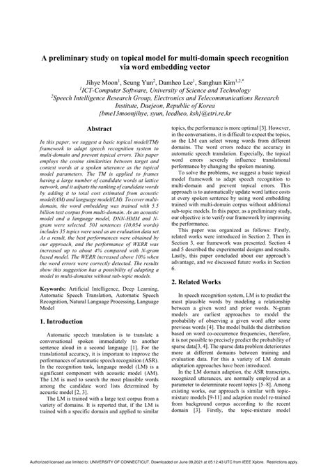 PDF A Preliminary Study On Topical Model For Multi Domain Speech Recognition Via Word