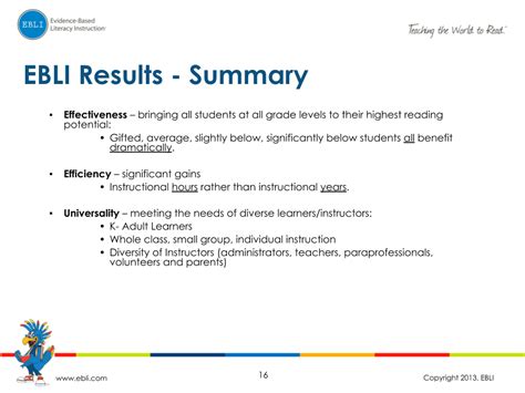 16 Ebli Results Grades 1 2 3 Ebli