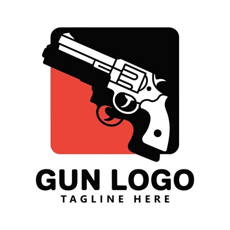 Gun Logo Template With Revolver And Red Square Background Icon 76503014