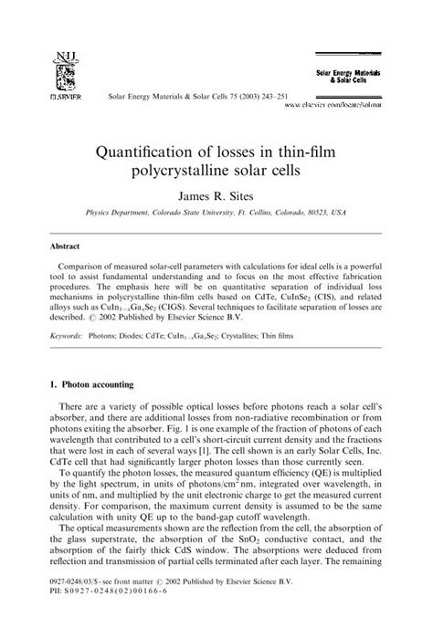 Pdf Quantification Of Losses In Thin Film Polycrystalline Solar Cells