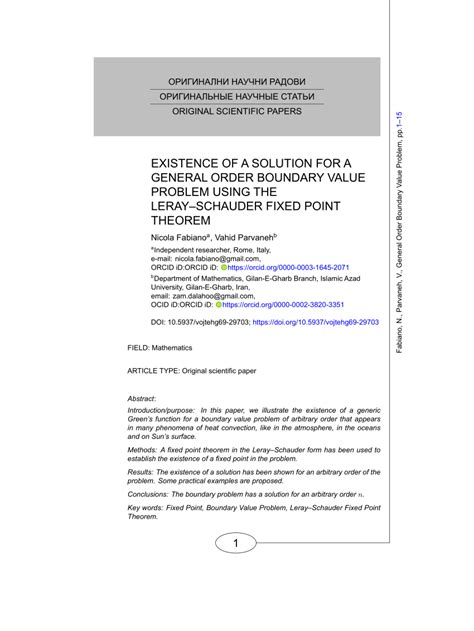 Pdf Existence Of A Solution For A General Order Boundary Value Problem Using The Leray