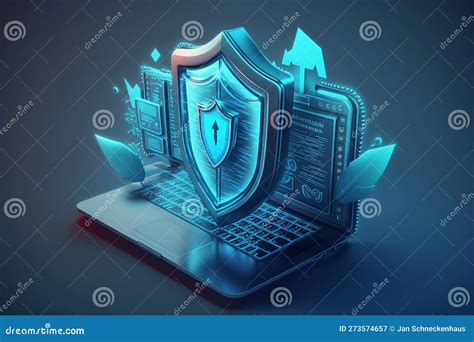 Cyber Security Data Protection Cyberattacks Concept On Blue Background Stock Illustration