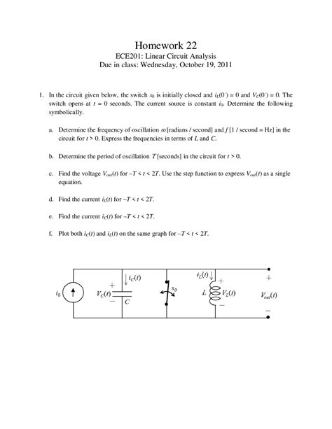 Linear Circuit Analysis I Homework 22 Questions Ece 20100