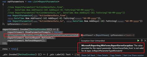 The Value Provided For The Report Parameter Actionownerdatefrom Is Not Valid For Its Type
