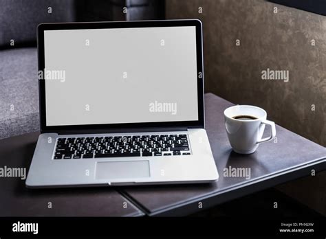 Mock Up Using Laptop With Blank Screen Computer Modern Stock Photo Alamy