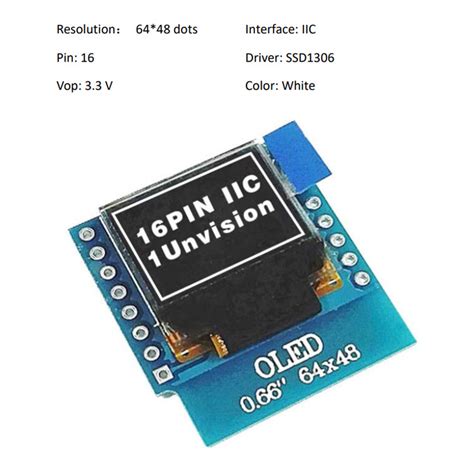 Inch IIC OLED Display Pin With X Pixels White Blue Fonts Ultra Low Power OLED Display