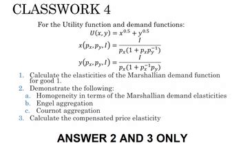 Answered For the Utility function and demand functions U x y x y I Px PxPy¹ x