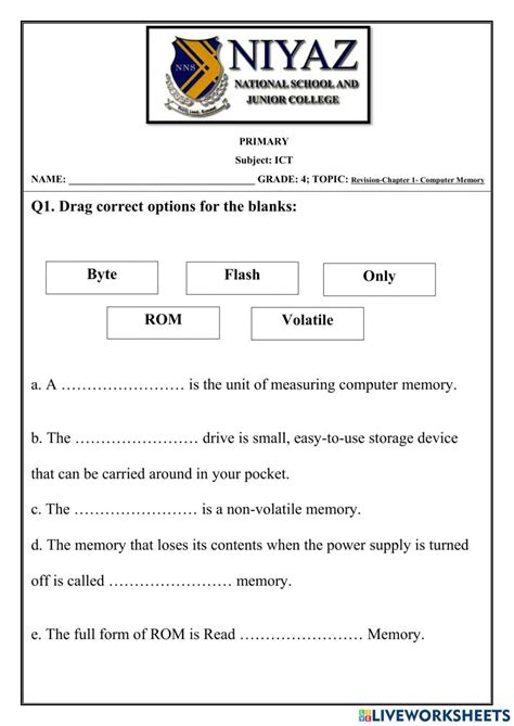 Computer Memory Online Activity Live Worksheets Worksheets Library