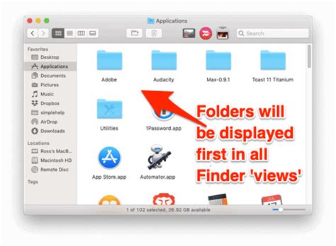 how to display folders first in finder macos simple help