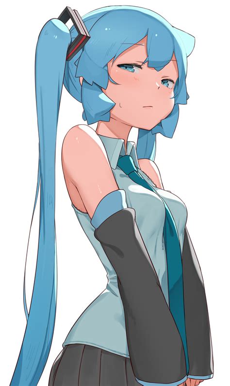 Safebooru 1girl Abmayo Aqua Hair Bangs Bare Shoulders Blush Breasts Commentary Detached