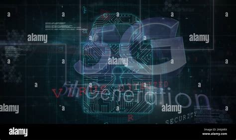 Illustration Of 5g And 5th Generation Text Over Circuit Board Patterned Padlock And Database