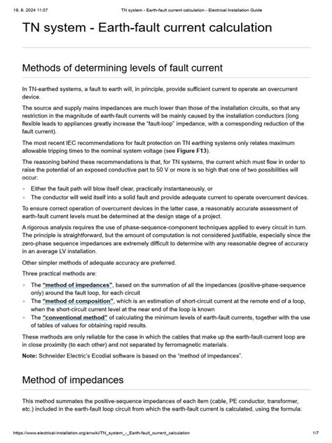 Tn System Earth Fault Current Calculation Electrical Installation Guide Pdf