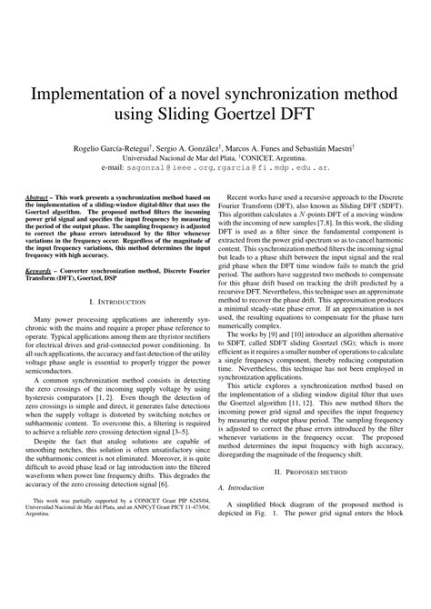 Pdf Implementation Of A Novel Synchronization Method Using Sliding Goertzel Dft