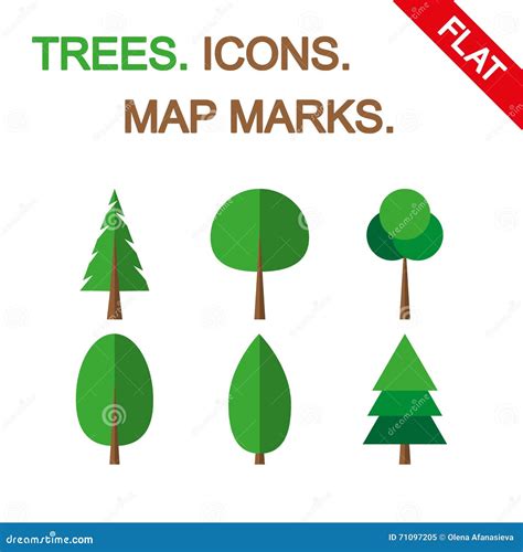 Tree Icon Set Map Marks Stock Vector Illustration Of Style 71097205