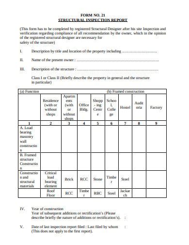 10 Structure Inspection Form Templates In Pdf Doc
