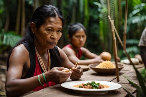 Una Mujer Está Comiendo Una Comida Con Su Hija Foto Premium