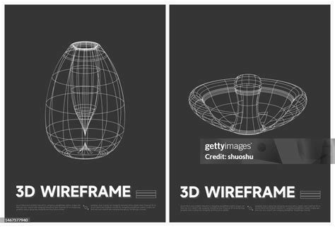 Abstract Black And White 3d Wireframe Structure Model Line Poster Vector Background Collection