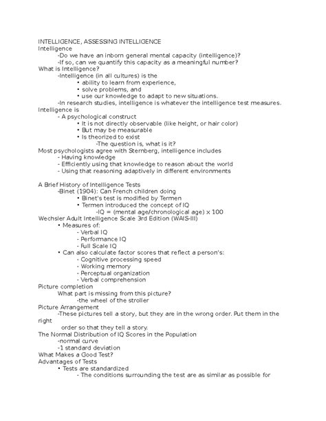 Intelligence Assessing Intelligence Intelligence Assessing