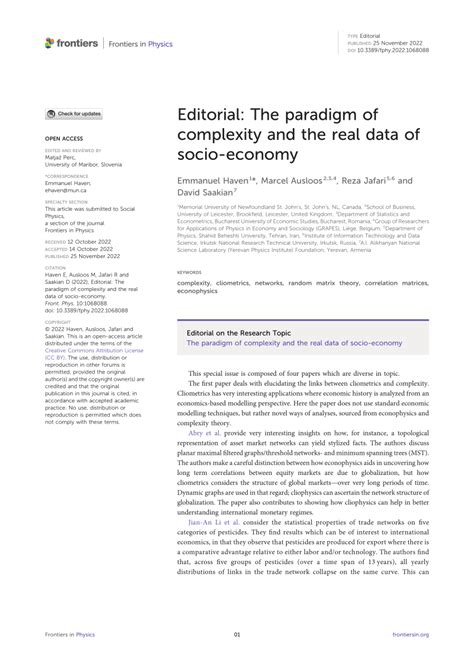 pdf editorial the paradigm of complexity and the real data of socio
