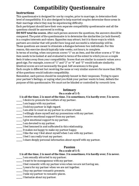 Compatibility Questionnaire Pdf Intimate Relationships Interpersonal Relationships