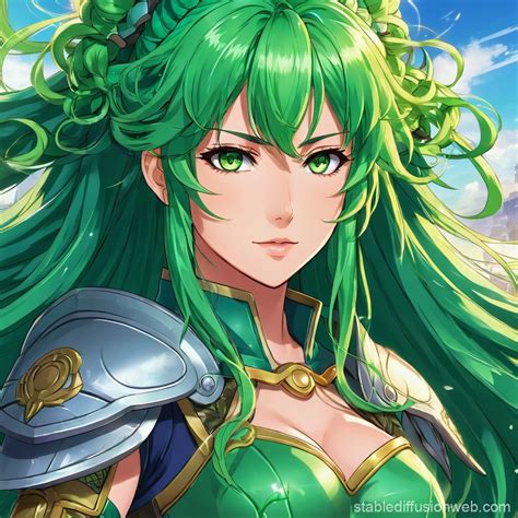 Female Warrior With Green Hair Stable Diffusion Online