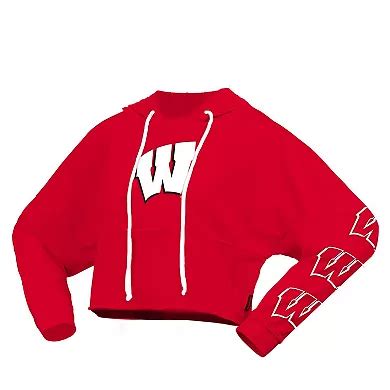 Womens Spirit Jersey Red Wisconsin Badgers Oversized Cropped Pullover