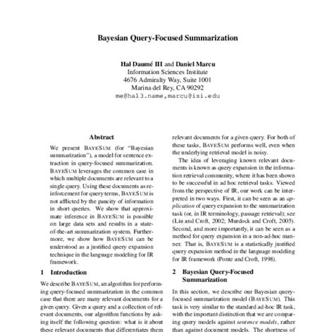 Bayesian Query Focused Summarization Acl Anthology