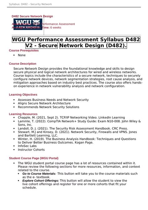 Wgu Performance Assessment Syllabus D482 V2 Secure Network Design D482 Wgu Performance