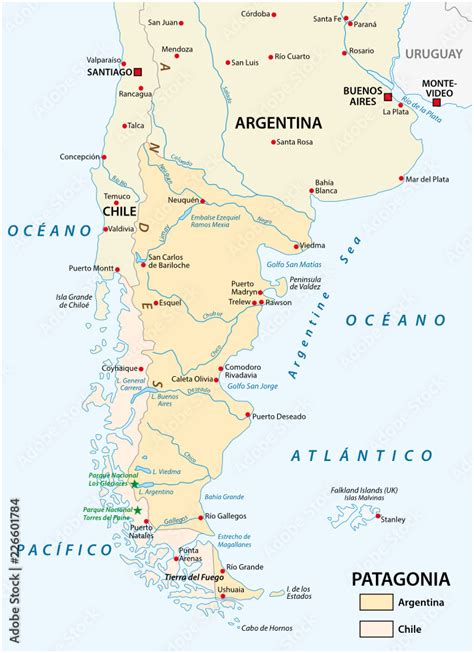 Vector Map Of Patagonia The Southern Part Of South America Chile And