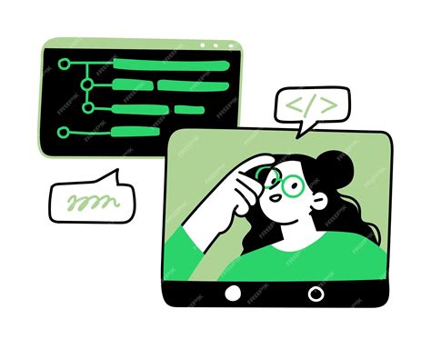 Premium Vector Digital Illustration Portraying A Woman Coding On A Computer Symbolizing