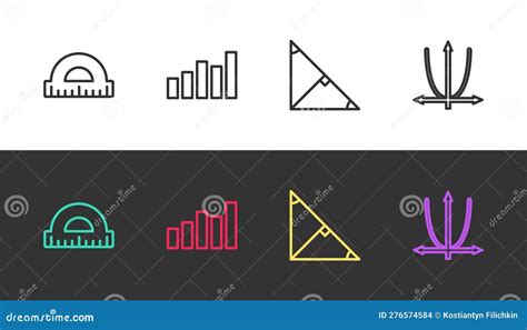 Set Line Protractor Graph Schedule Chart Diagram Angle Bisector Of Triangle And On Black