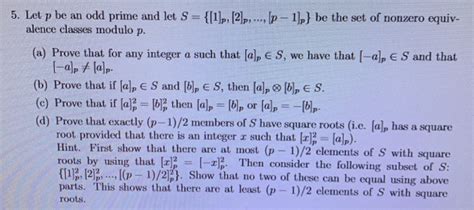 Solved 5 Let P Be An Odd Prime And Let S 1 P 21p Chegg Com