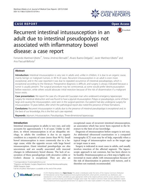 Pdf Recurrent Intestinal Intussusception In An Adult Due To