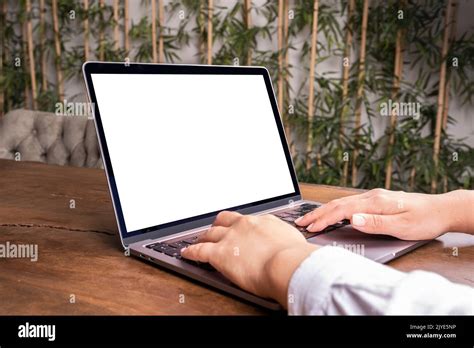 Laptop Mock Up Close Up Woman Hands Typing On Laptop Mock Up