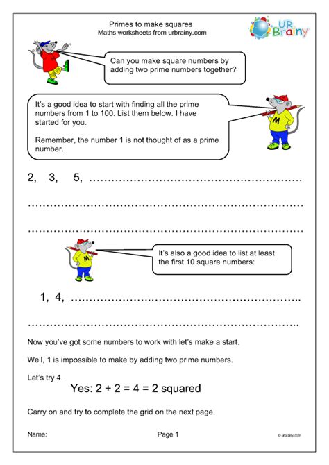 Primes To Make Squares Reasoningproblem Solving Maths Worksheets For