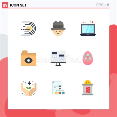 Pictogram Set Of 9 Simple Flat Colors Of Develop Coding Computer App Eye Stock Vector