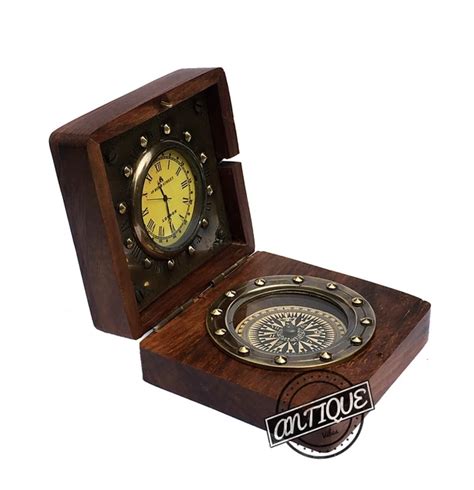 Vintage Table Clockdesk Compass Wooden Victorian Clock Christmas T