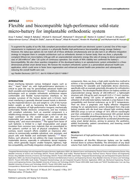 Pdf Flexible And Biocompatible High Performance Solid State Micro Battery For Implantable