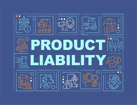 Product Liability Text With Various Thin Line Icons Concept On Dark Blue Monochromatic