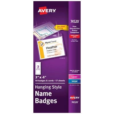 Avery Customizable Name Badge Inserts 225 X 35 White 400