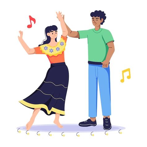 A Flat Style Illustration Of A Couple Doing Multicultural Dance