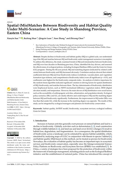 Pdf Spatial Mismatches Between Biodiversity And Habitat Quality