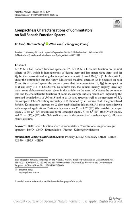 Compactness Characterizations Of Commutators On Ball Banach Function Spaces Request Pdf