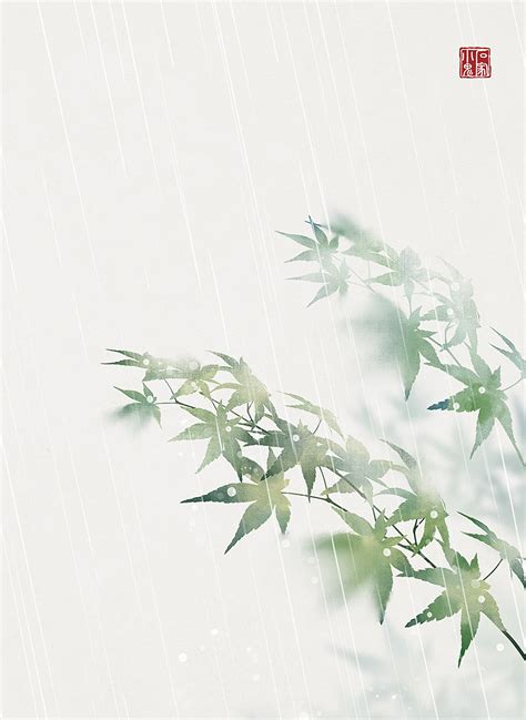 【中国风插画】雨季枫叶石家小鬼 站酷zcool