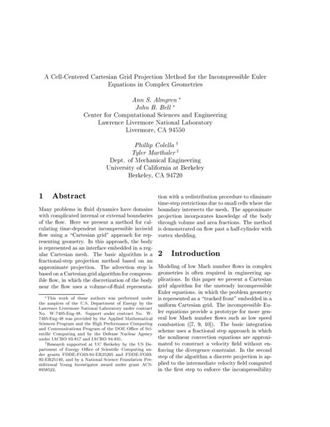 Pdf A Cartesian Grid Projection Method For The Incompressible Euler