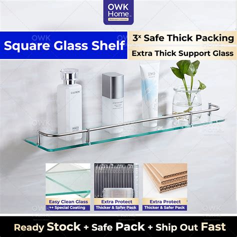 Bathroom Rectangular Glass Shelf Tempered Glass Shelf Wall Hung Glass Shelf Rectangular