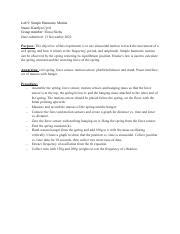 Lab 9 Simple Harmonic Motion Pdf Lab 9 Simple Harmonic Motion Name Katelyn Cyril Group