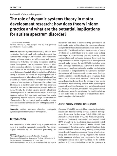 pdf the role of dynamic systems theory in motor development research