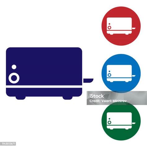 흰색 배경에 고립 된 블루 토스터 아이콘입니다 원 버튼의 색상 아이콘을 설정 합니다 벡터 일러스트 가정 생활에 대한 스톡 벡터 아트 및 기타 이미지 Istock