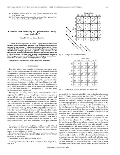 Pdf Comments On Constraining The Optimization Of A Fuzzy Logic Controller